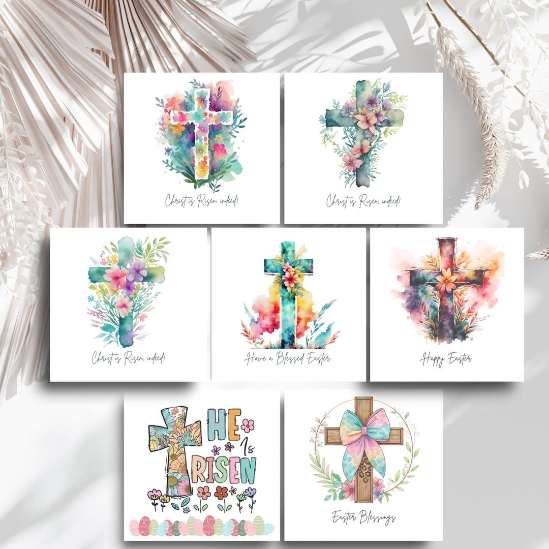 Set of 7 PRINTABLE Easter Cards, Happy Easter Cards, Religious Easter ...