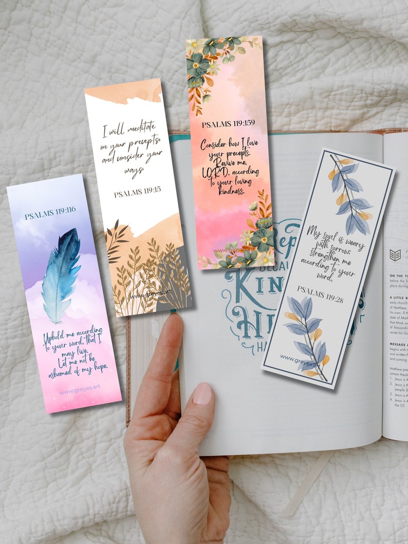 Set of 4 Bible Verse Bookmarks, PRINTABLE Scripture Bookmarks, Psalm ...