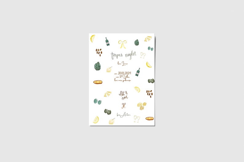 Invitation Card Tapas Evening With Friends, Dinner Party, Spanish ...