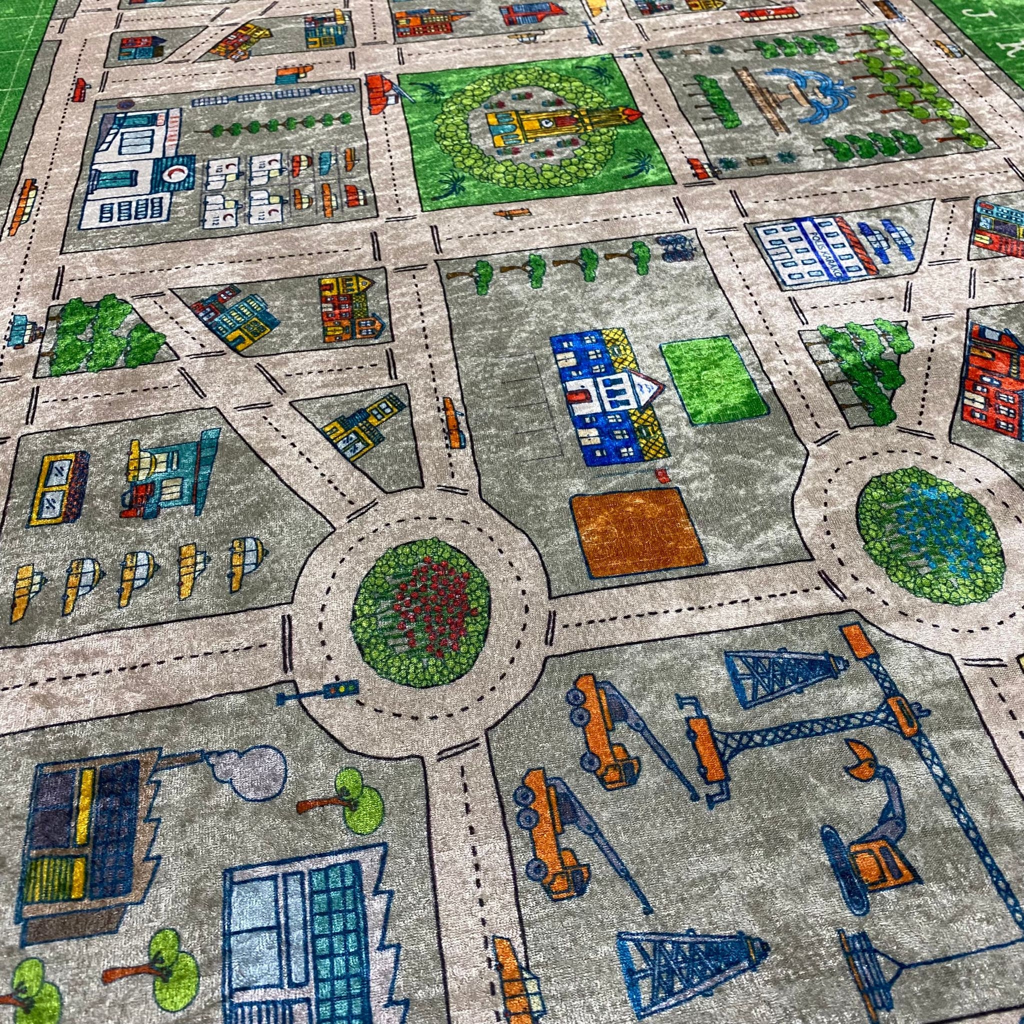 City Map Kids Carpet - Interactive Play Area, 150x100 Cm, Soft and Safe ...