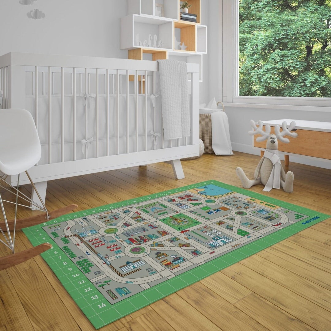 City Map Kids Carpet - Interactive Play Area, 150x100 Cm, Soft and Safe ...