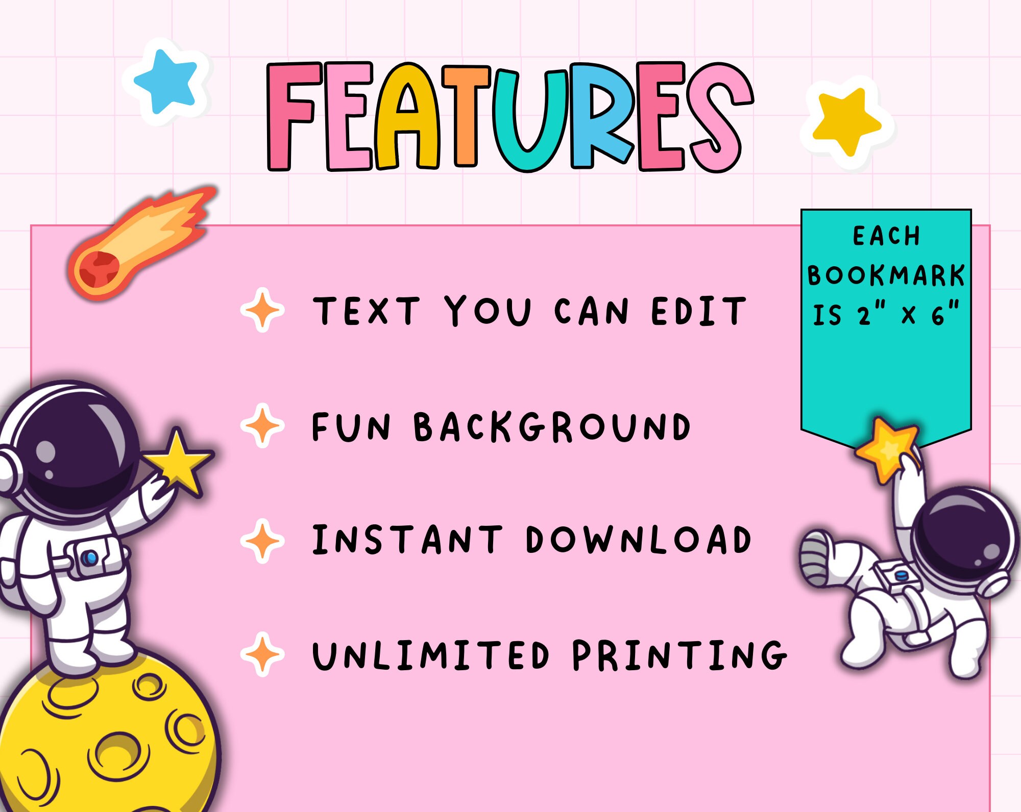 4 Personalized Printable Color Your Own Bookmarks for Kids. Space Theme ...