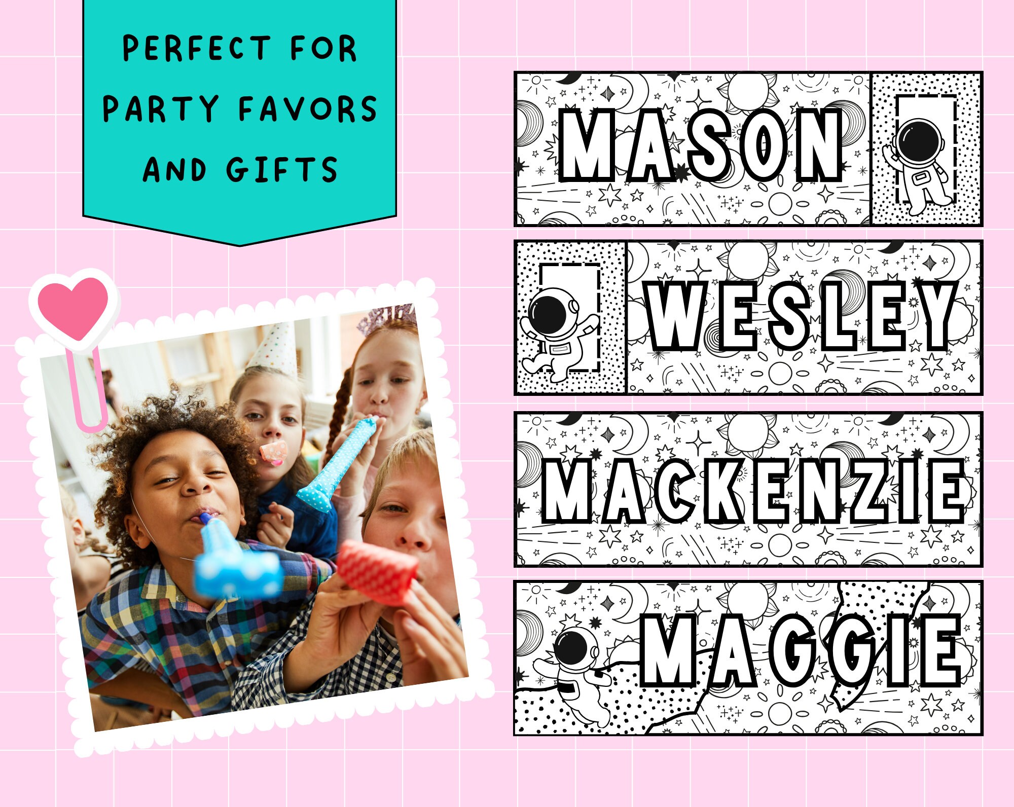 4 Personalized Printable Color Your Own Bookmarks for Kids. Space Theme ...