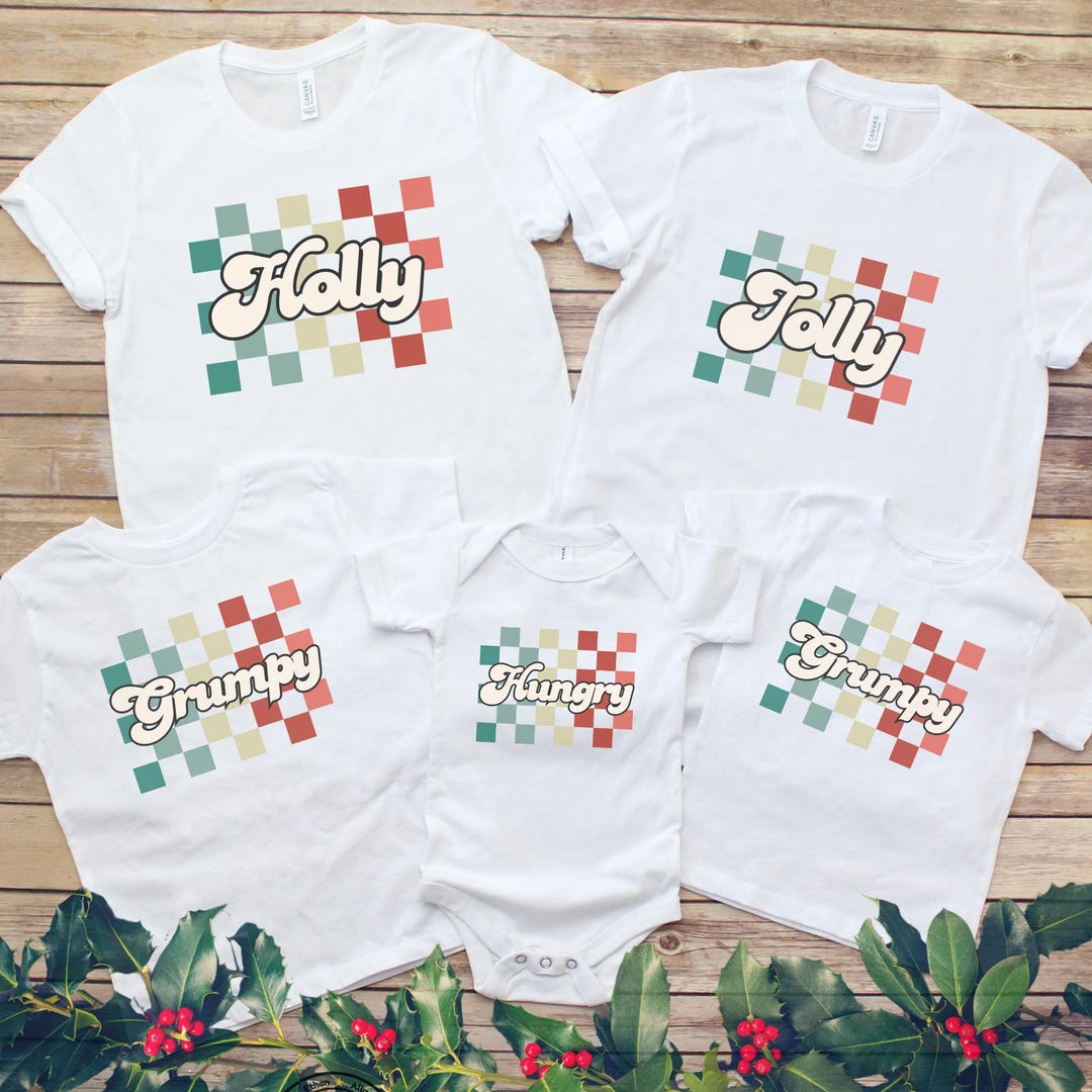 FAMILY CHRISTMAS Shirts | Holly Jolly Grumpy Hungry Shirt | Retro ...