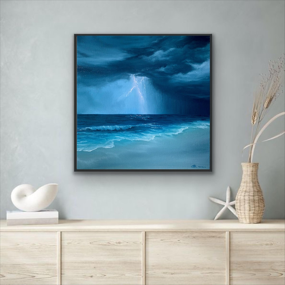 Original Sea Painting, Storm and Lightning, Oil Painting - Etsy