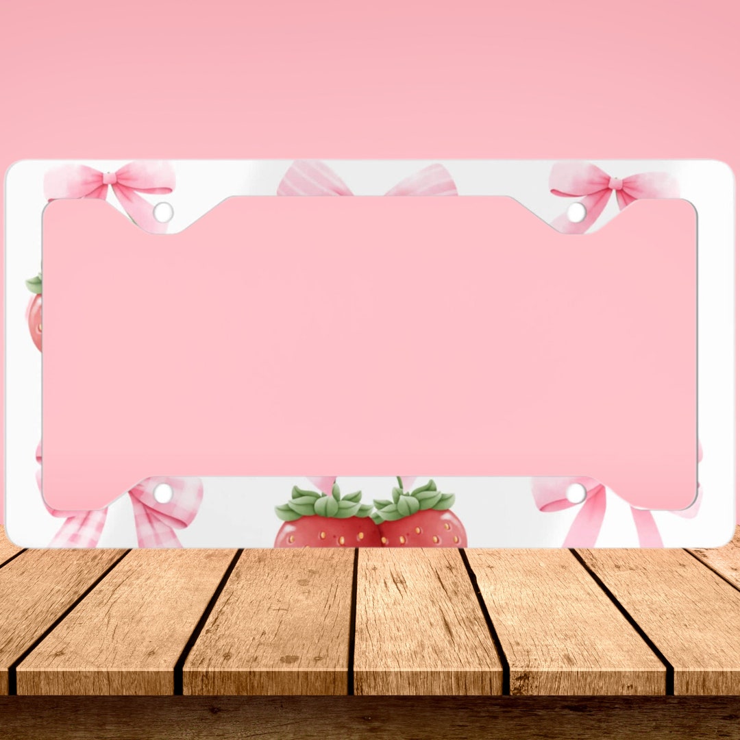 Metal Strawberry License Plate Frame 12.25x6.5, Pre-drilled Pink Bow ...