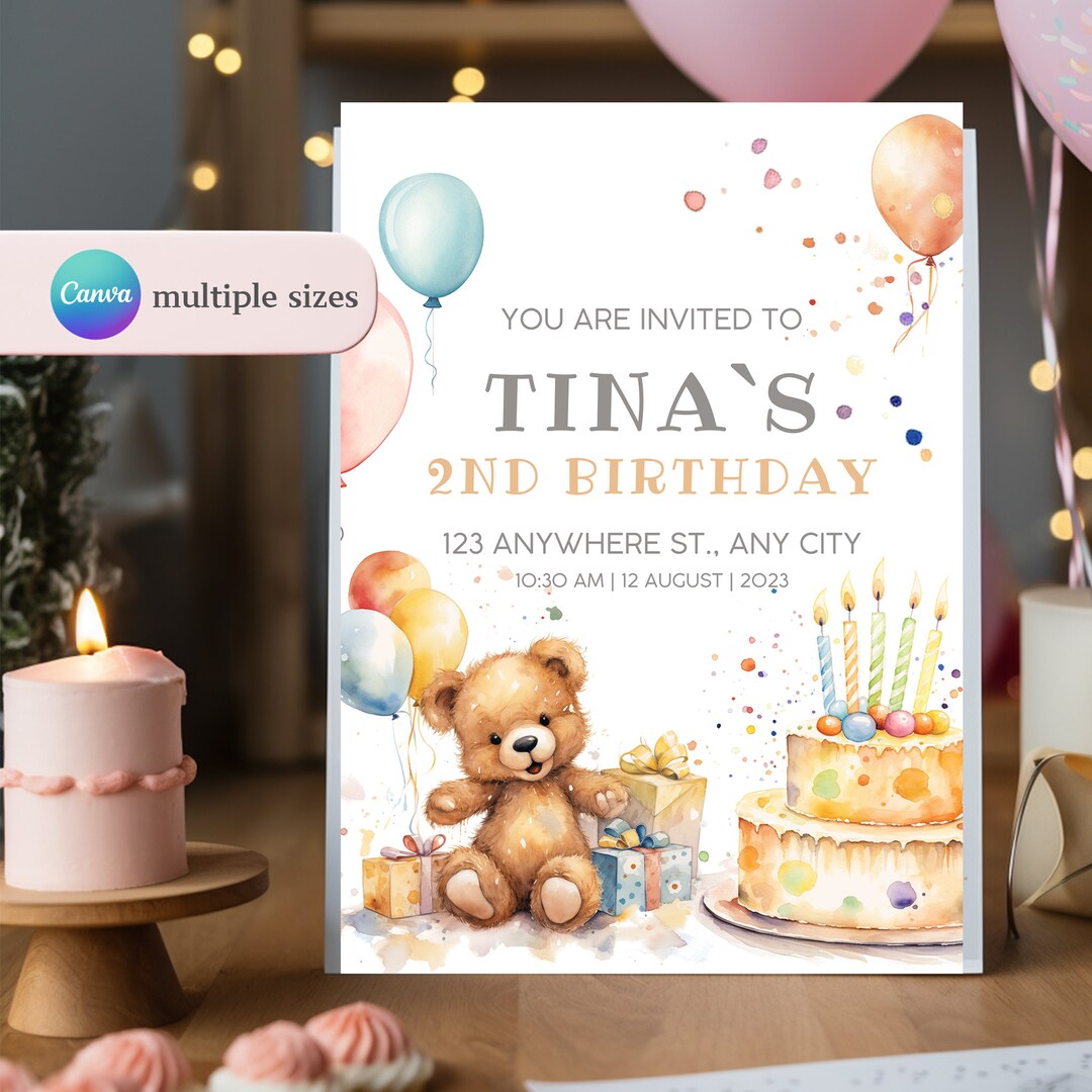 Editable Birthday Invitation, Teddy Bear Invitation Template, Teddy ...