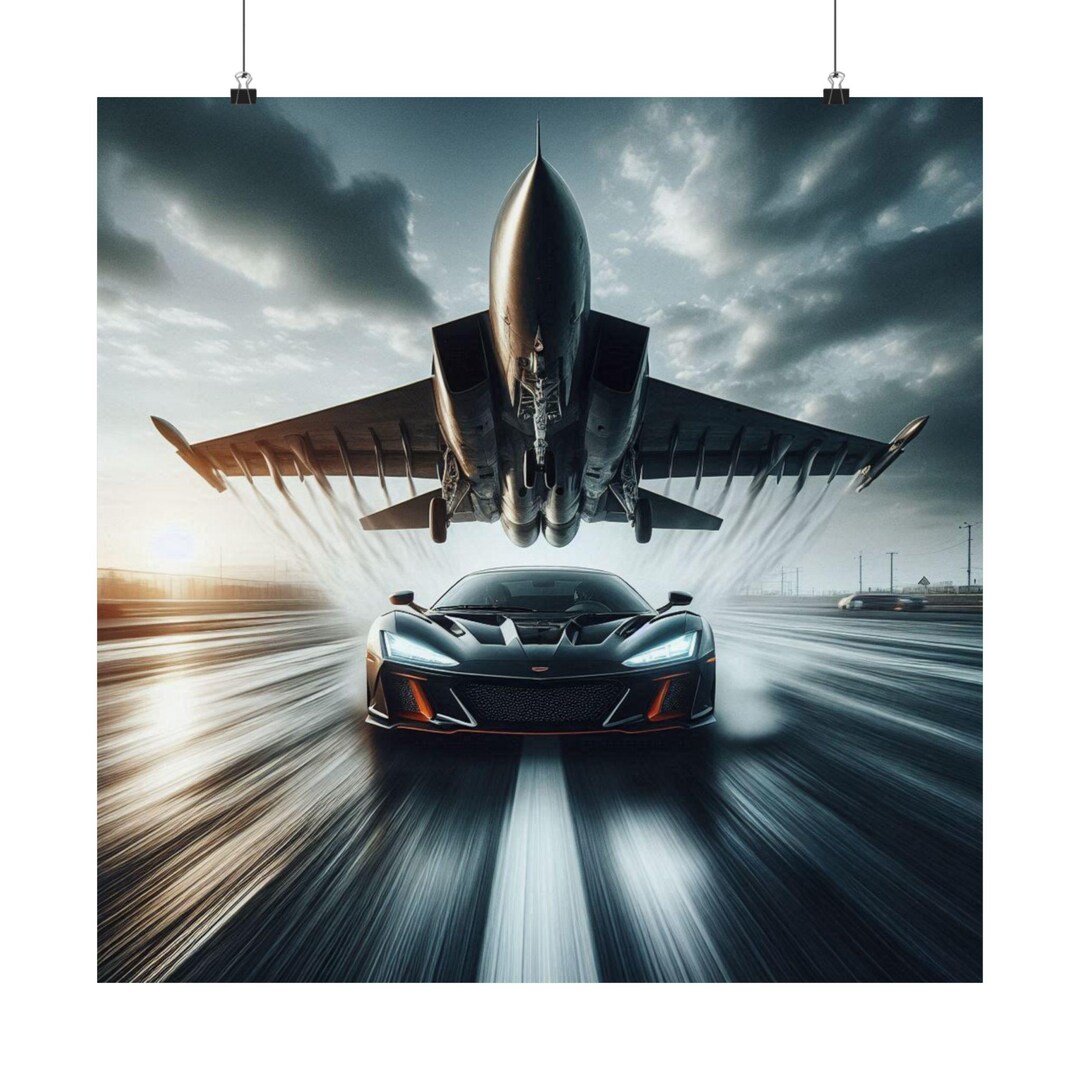 High-speed Showdown Poster - Sports Car Vs. Fighter Jet Racing Art ...
