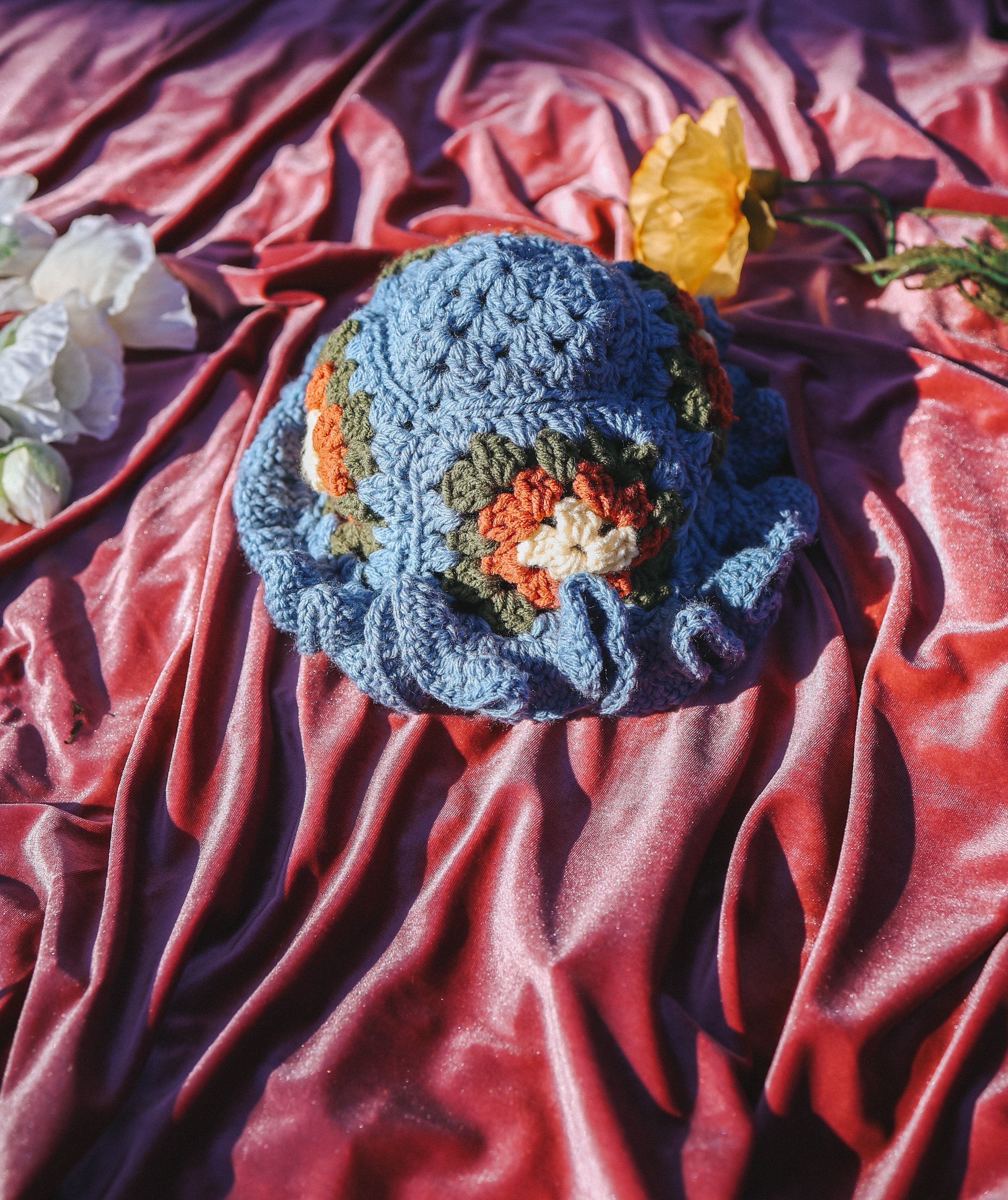 Blue Granny Square Crochet Ruffle Hat - Etsy