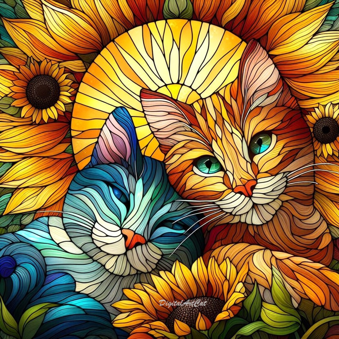 Sunflower Cats Clipart Printing, Card Making, Scrapbooking. Instant ...