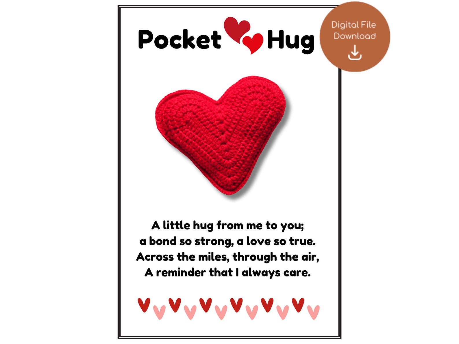 Valentines Day PRINTABLE 3 X Pocket Hug Poems PDF File Crochet Pocket ...