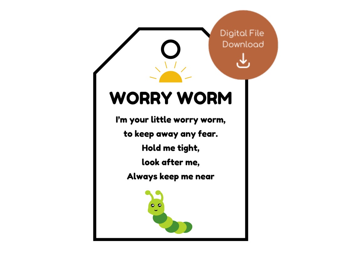 Worry Worm PDF Tags Cards Printable Buddy Worm Poem Crochet Tag Market ...