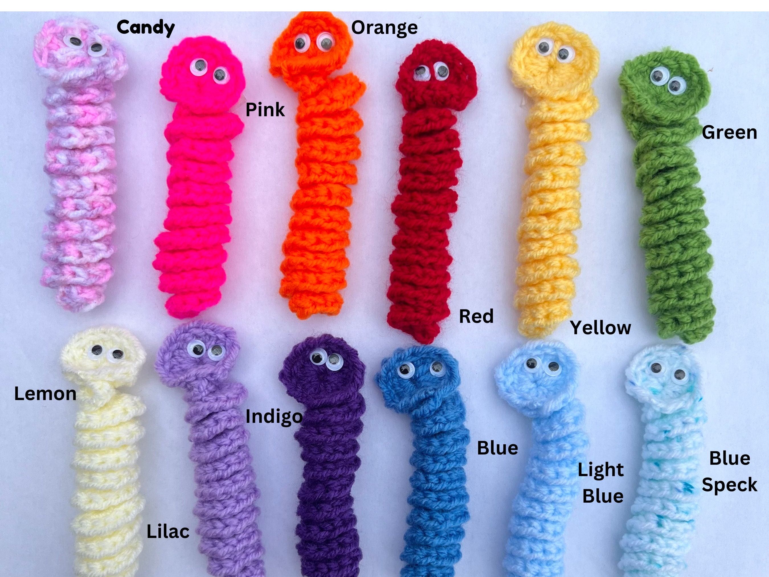 Crochet Worry Worm Buddy Worms Stress Relief Fidget ADHD ASD Autism ...