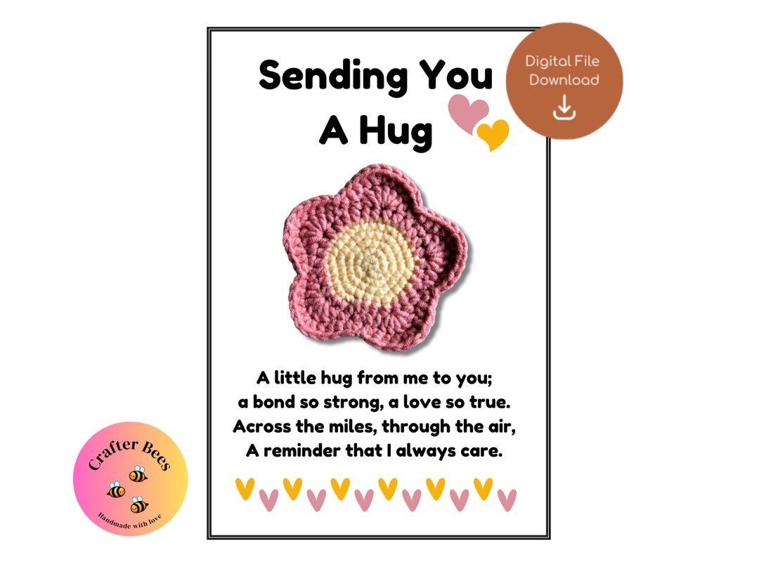 Sending You A Hug PRINTABLE 3 Pocket Hug Poems PDF File Crochet Pocket ...