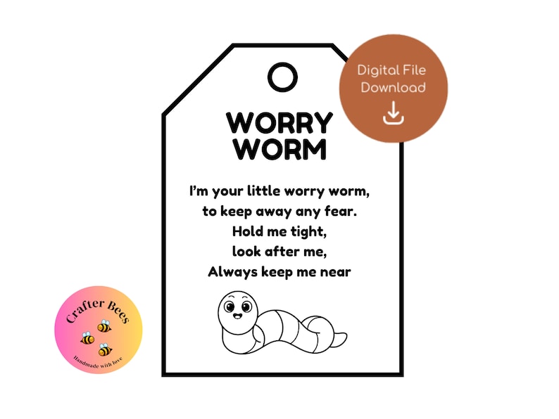 Worry Worm PDF Printable Tags Buddy Worm Poem Crochet Tag Market ...