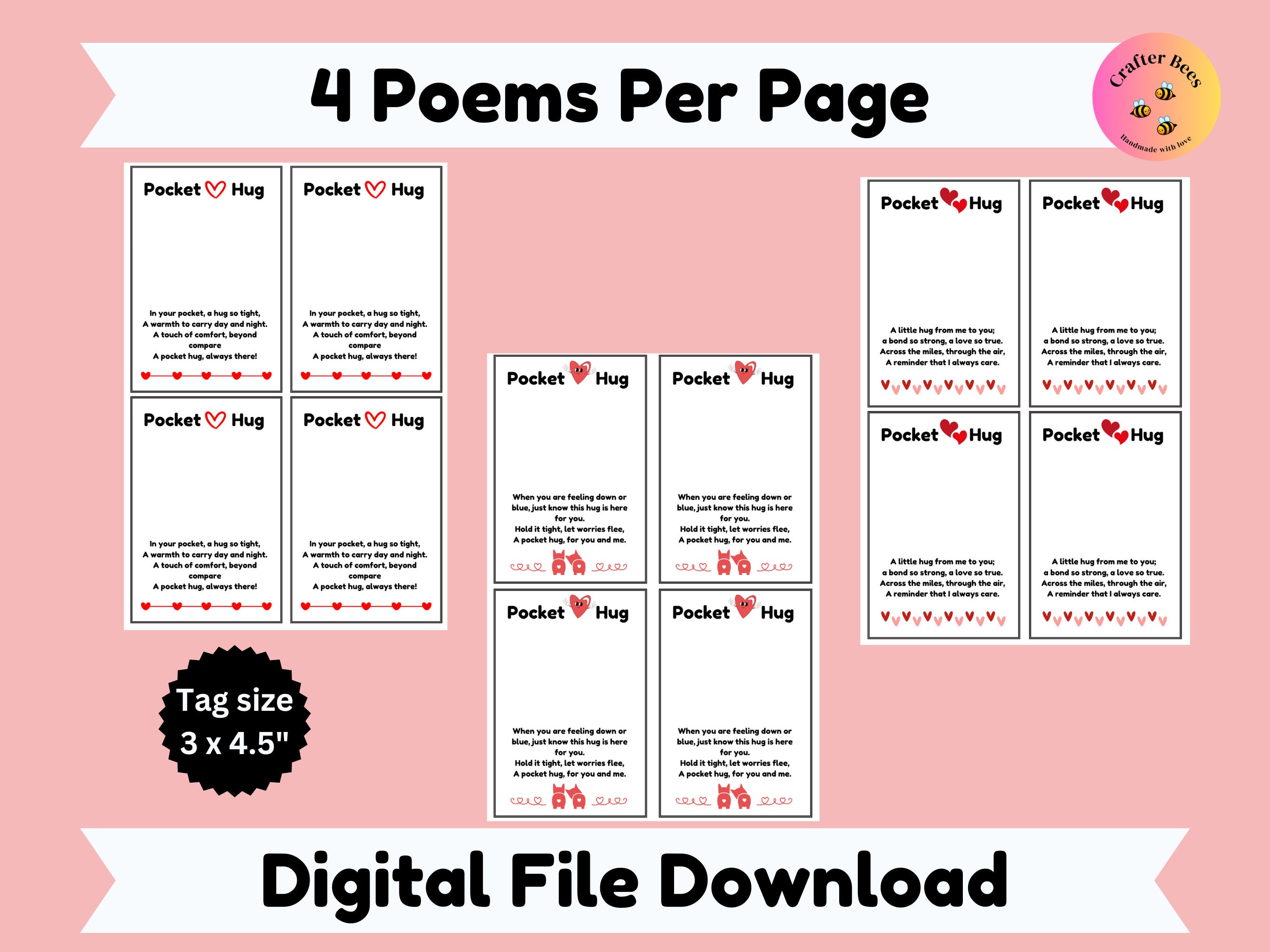 Valentines Day PRINTABLE 3 X Pocket Hug Poems PDF File Crochet Pocket ...