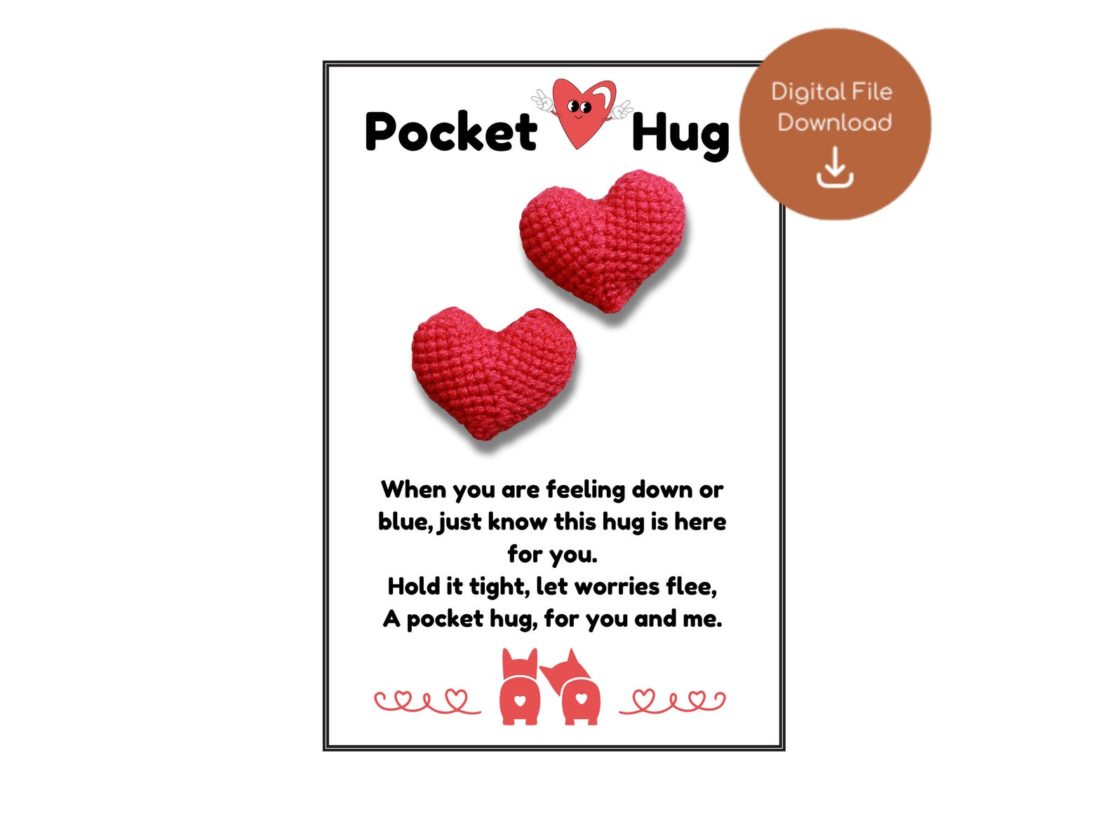 Valentines Day PRINTABLE 3 X Pocket Hug Poems PDF File Crochet Pocket ...