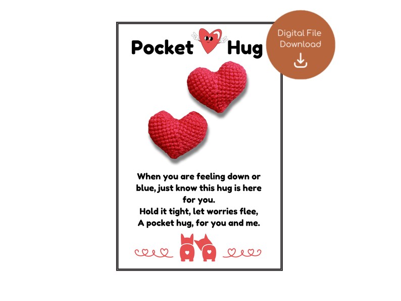 Valentines Day PRINTABLE 3 X Pocket Hug Poems PDF File Crochet Pocket ...