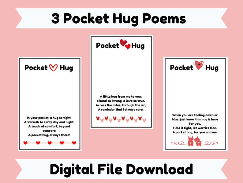 Valentines Day PRINTABLE 3 X Pocket Hug Poems PDF File Crochet Pocket ...