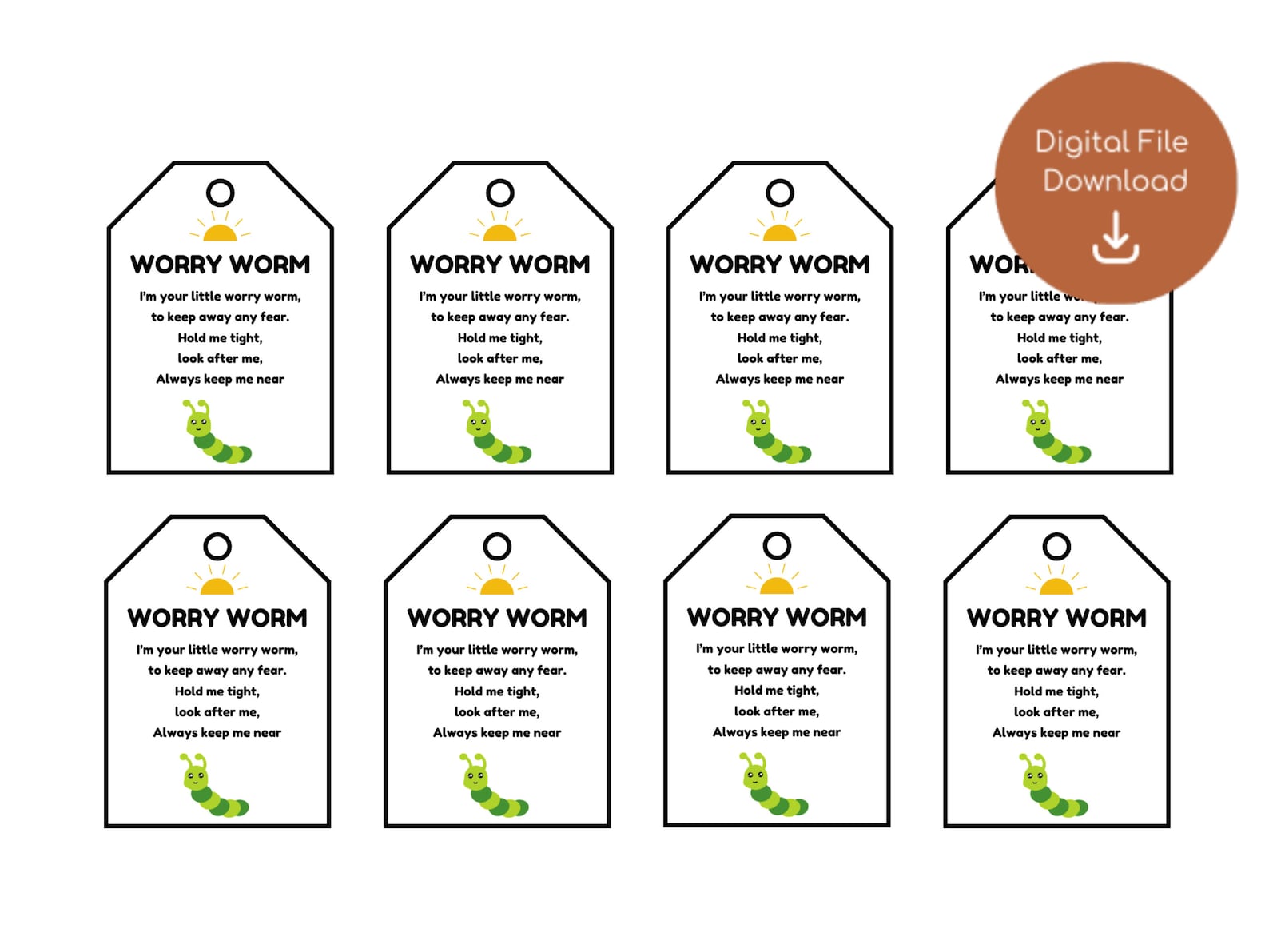 Worry Worm PDF Tags Cards Printable Buddy Worm Poem Crochet Tag Market ...