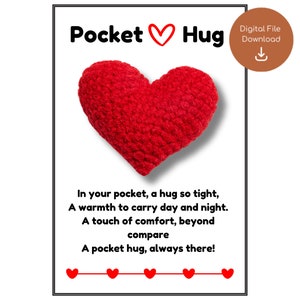 Valentines Day PRINTABLE 3 X Pocket Hug Poems PDF File Crochet Pocket ...