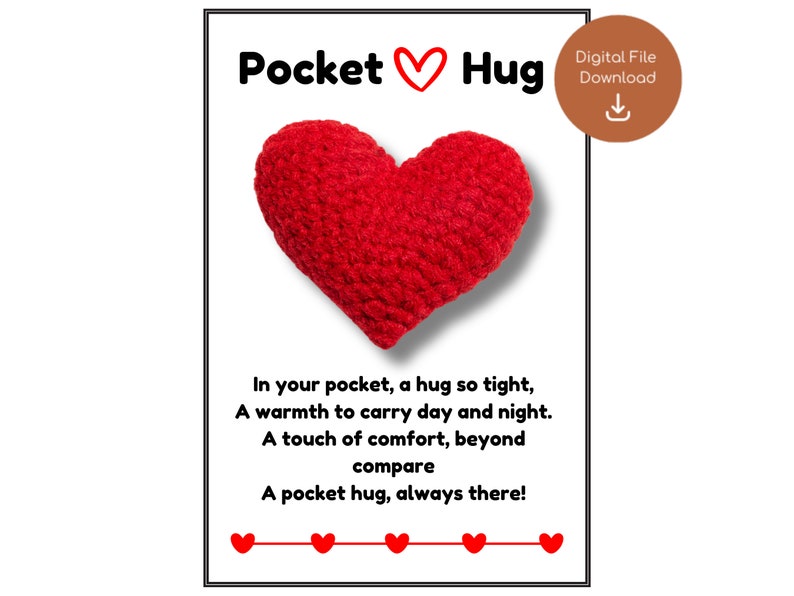 Valentines Day PRINTABLE 3 X Pocket Hug Poems PDF File Crochet Pocket ...