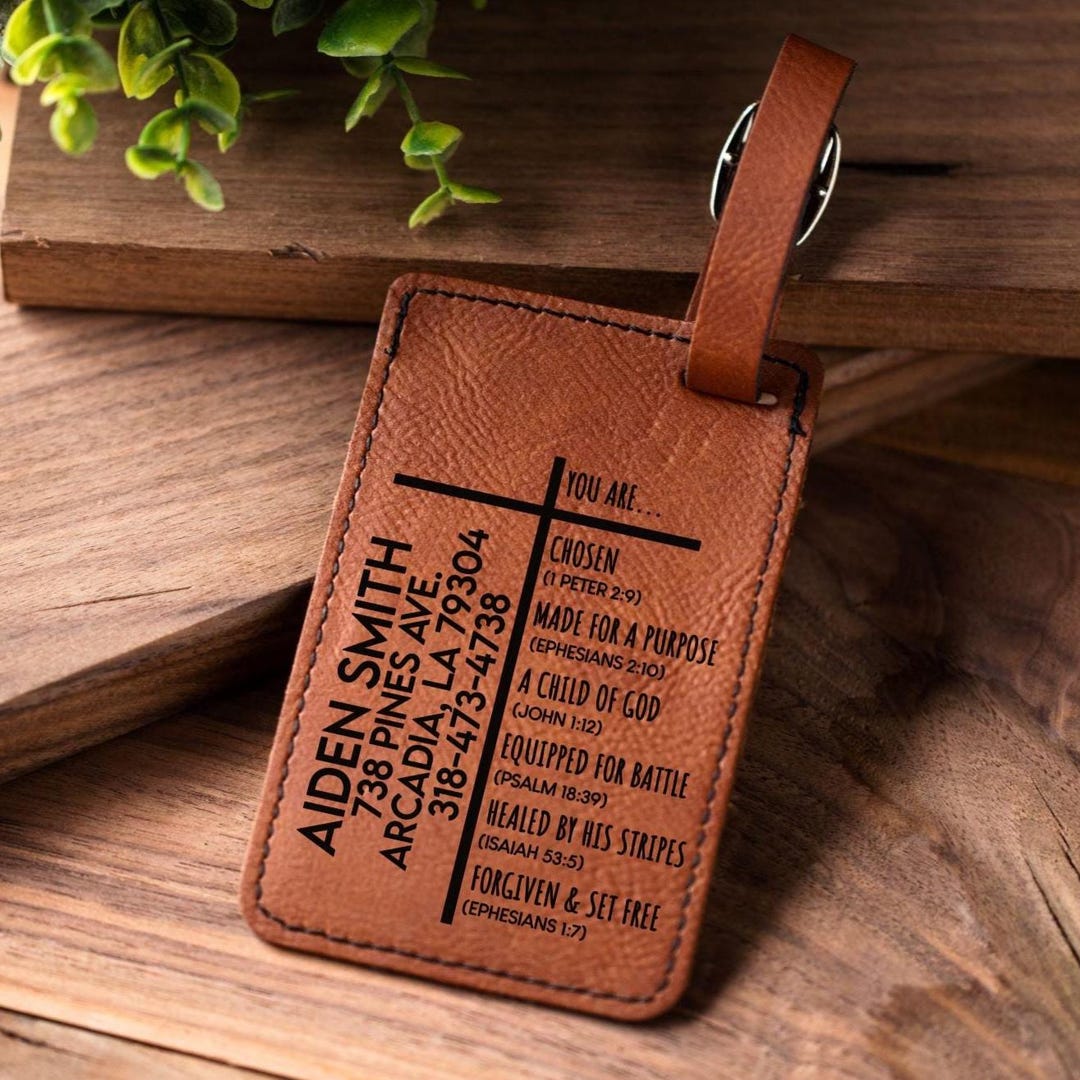 Personalized Christian Bag Tag, Luggage Tags Leather, Christian Gifts ...