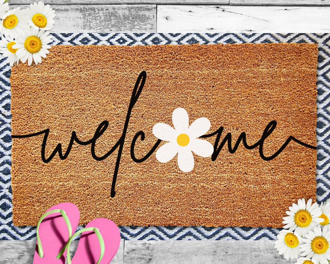 Daisy Welcome Doormat, Flower Doormat, Floral Door Mat, Spring Welcome ...