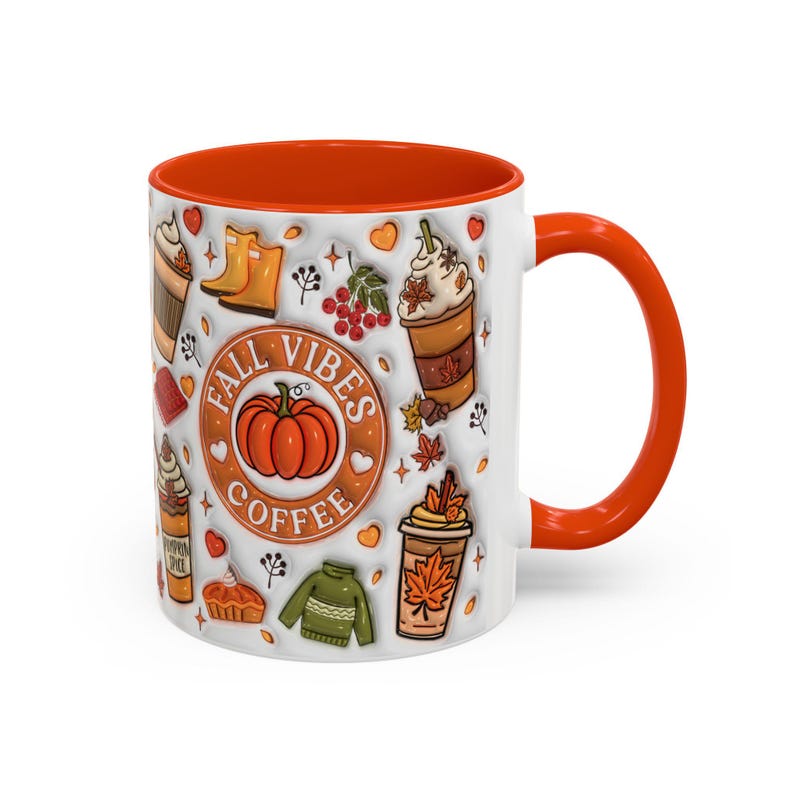 Fall Vibes Mug, Fall 2D Puff Coffee Mug, Autumn Pumpkin Mug, Pumpkin ...