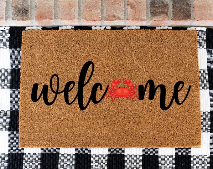 Beachy Welcome Mat, Cute Coastal Decor Outdoor Mat, Crab Doormat for ...