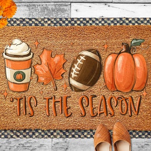 Fall Doormat, Tis the Season Doormat, Fall Decor, Football, Fall Coffee ...