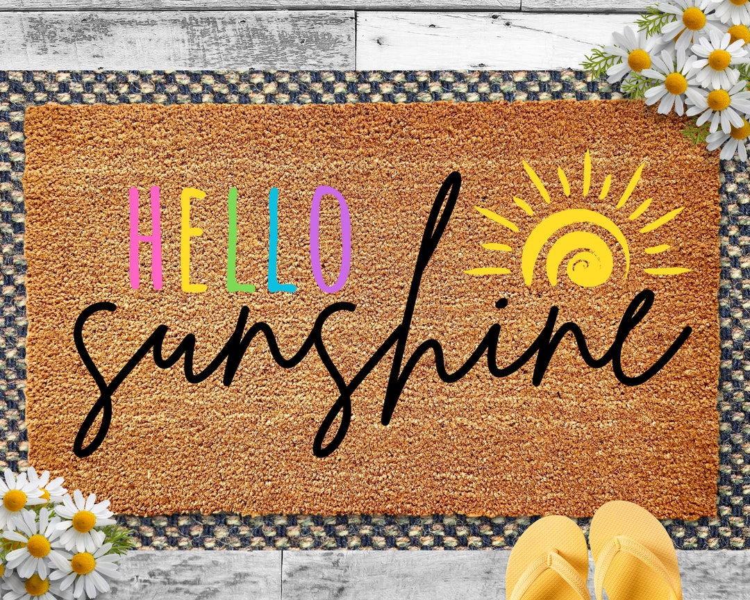 Hello Sunshine Doormat, Summer Decor Outdoor Mat, Rainbow Front Porch ...