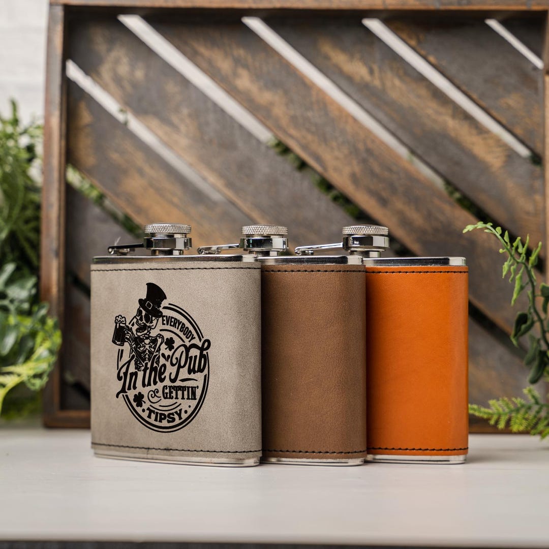Funny Flask, Leather Flask, Everybody in the Pub Getting Tipsy, St ...