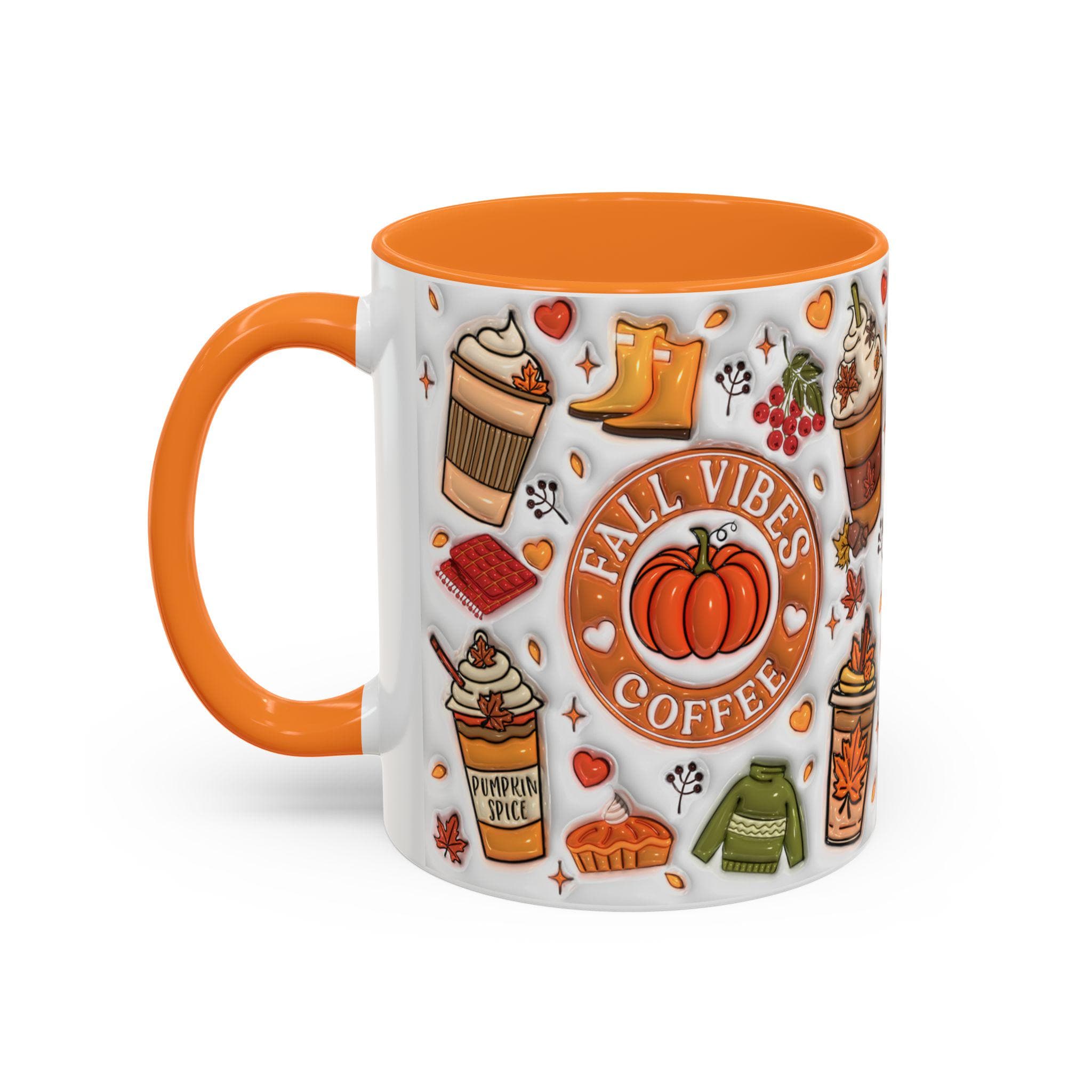 Fall Vibes Mug, Fall 2D Puff Coffee Mug, Autumn Pumpkin Mug, Pumpkin ...