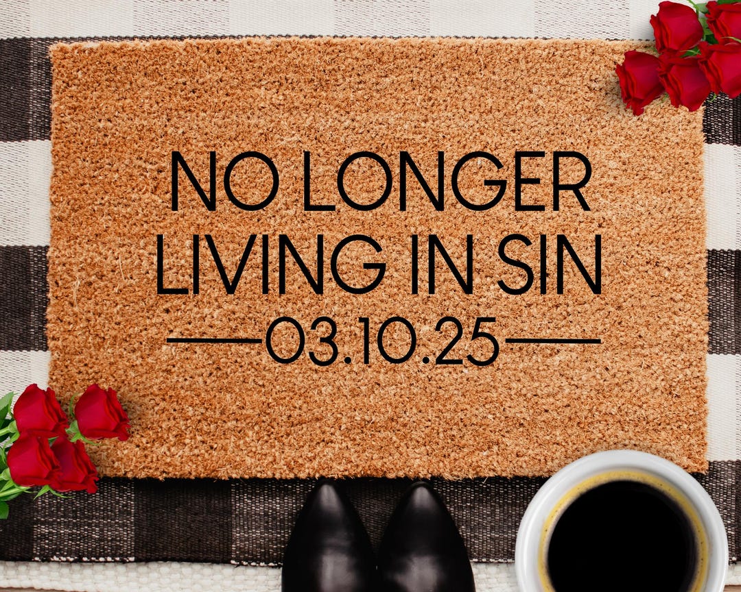 No Longer Living in Sin Doormat, Custom Wedding Gift, Personalized ...