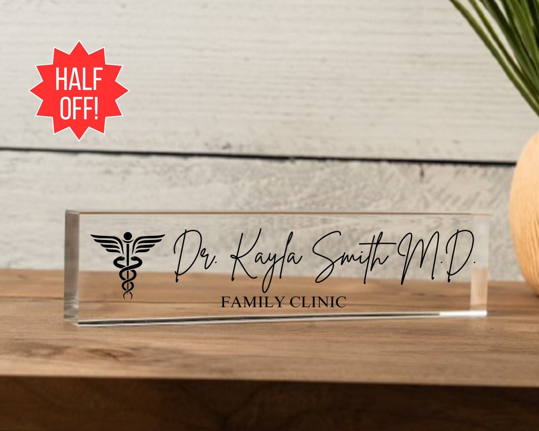 Physician MD Doctor Acrylic Desk Name Plate, Clear PA Surgeon Nameplate ...