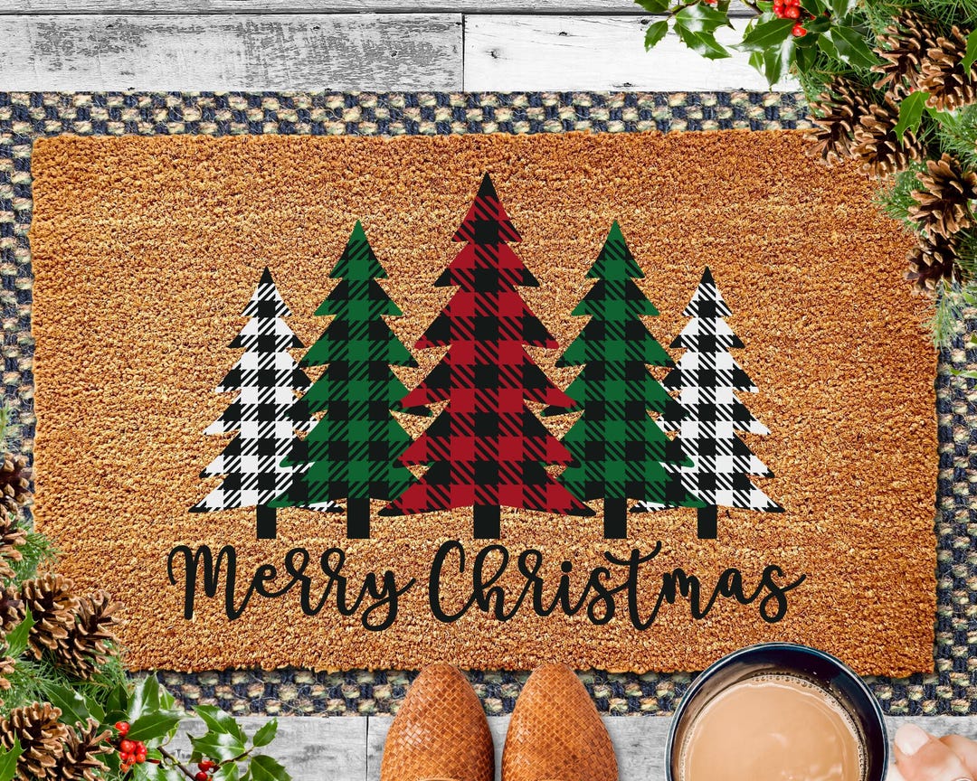 Merry Christmas Door Mat, Christmas Doormat, Christmas Tree Welcome Mat ...