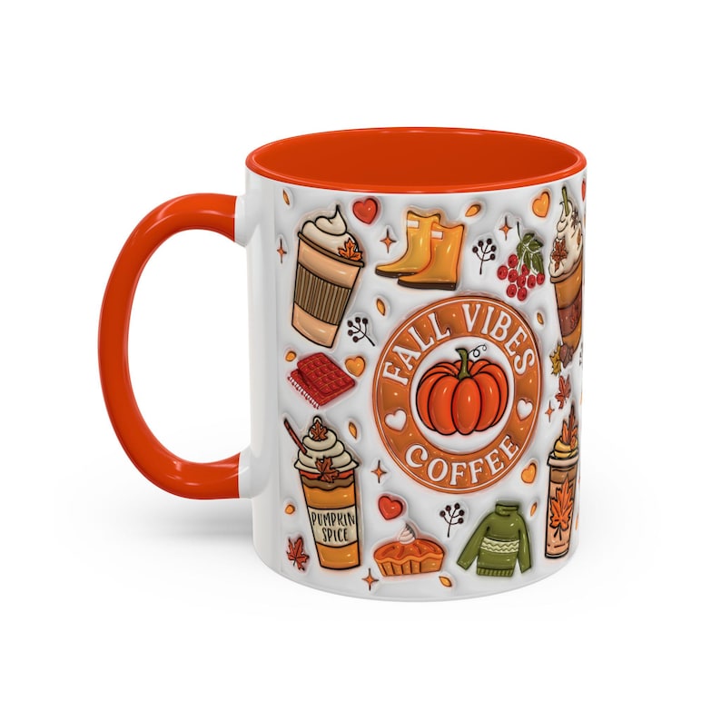 Fall Vibes Mug, Fall 2D Puff Coffee Mug, Autumn Pumpkin Mug, Pumpkin ...