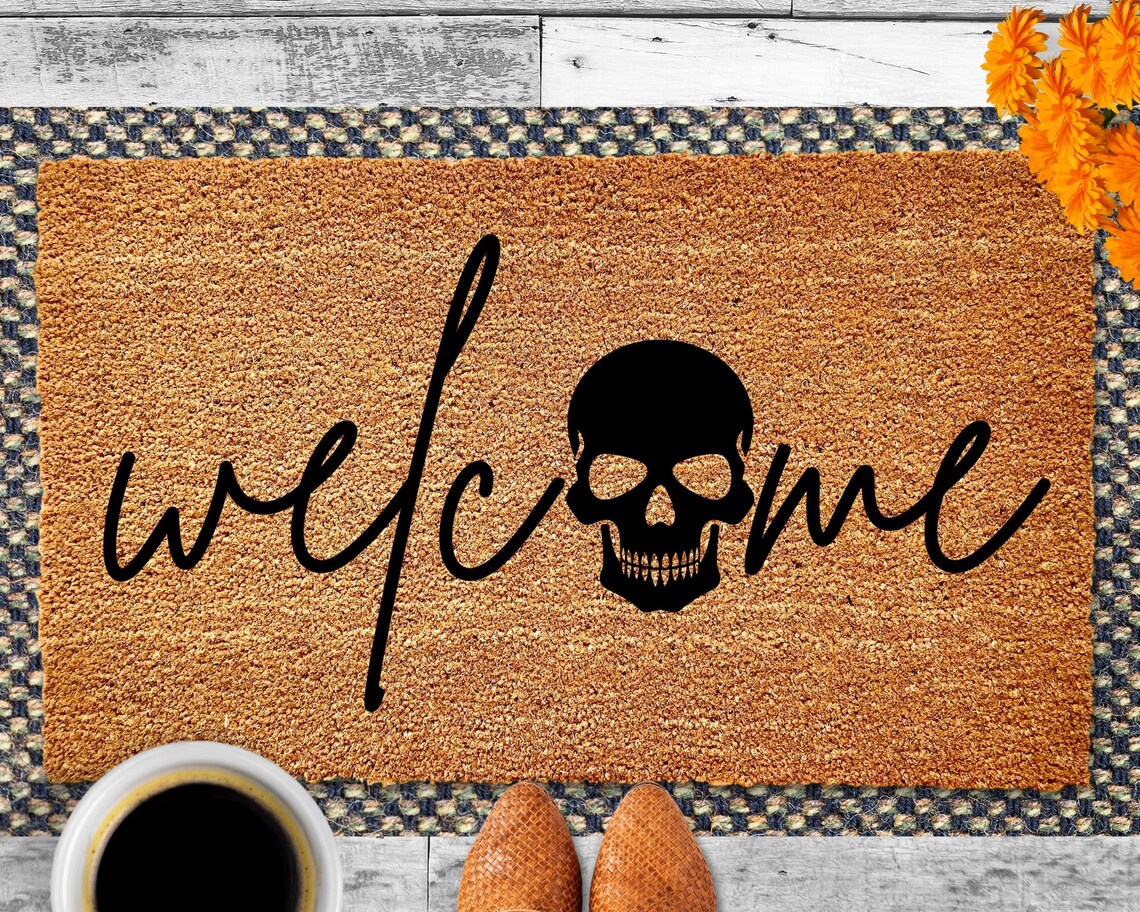 Welcome Skeleton Halloween Doormat, Halloween Welcome Mat, Fall Decor ...