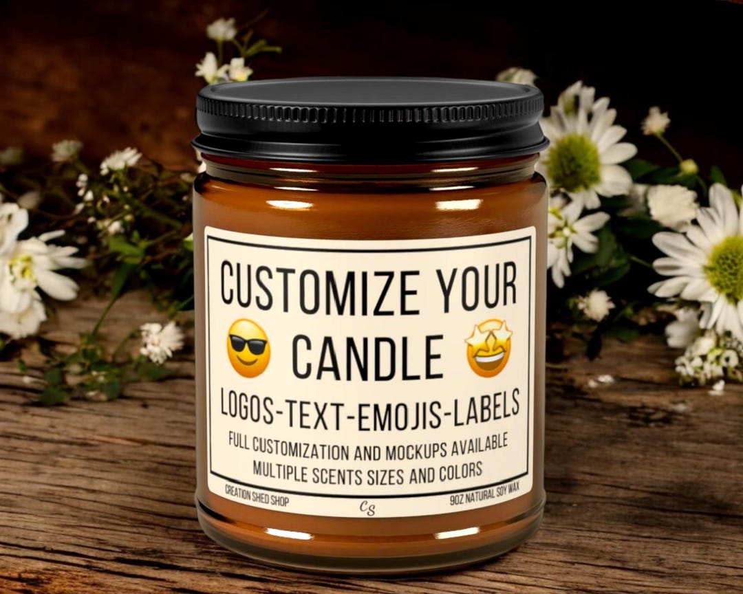 Personalized Soy Candle, Custom Label, Custom Logo Text Emoji ...
