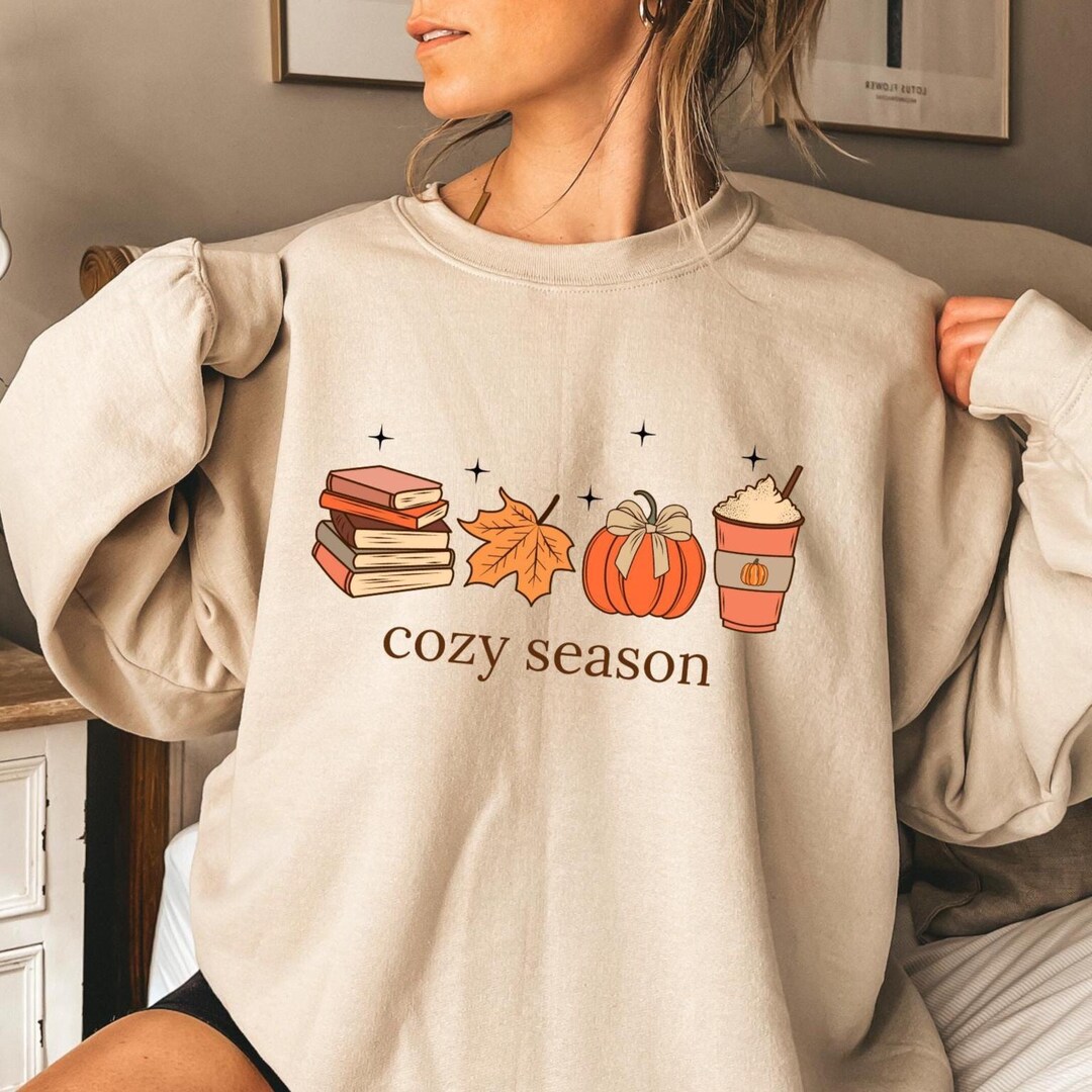 Cozy Season Sweatshirt, Books Lover Fall Gift, Cute Pumpkin Sweatshirt ...