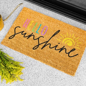 Hello Sunshine Doormat, Summer Decor Outdoor Mat, Rainbow Front Porch ...