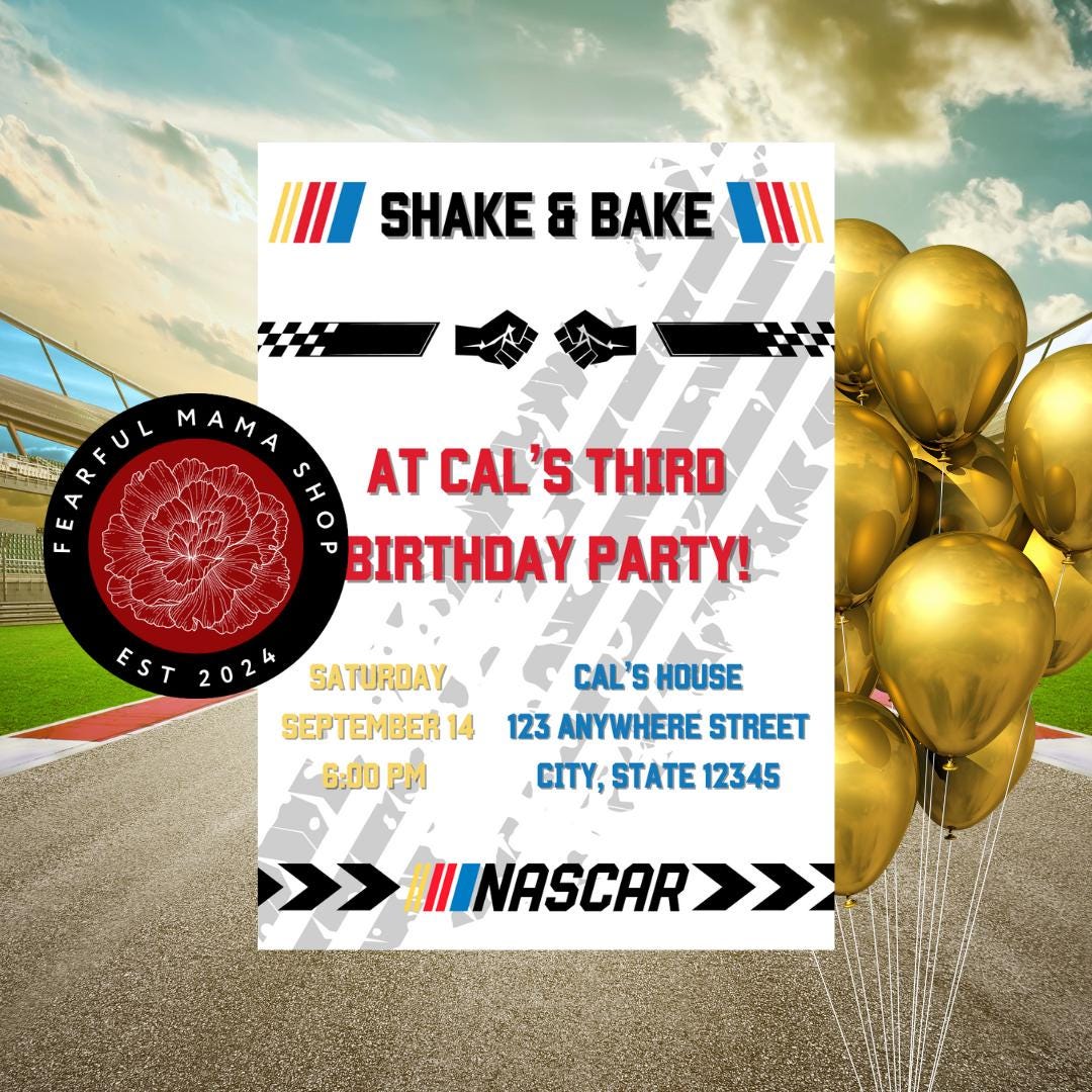 Shake Bake Nascar Custom Printable Birthday Invitation - Etsy