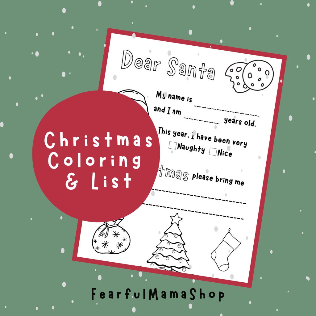 Dear Santa Color Page & Wish List Naughty or Nice Yearly Christmas ...