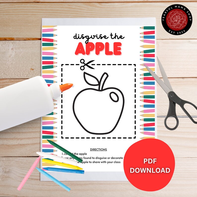 K-4 Disguise the Apple Worksheet | Back to School Activity - Etsy