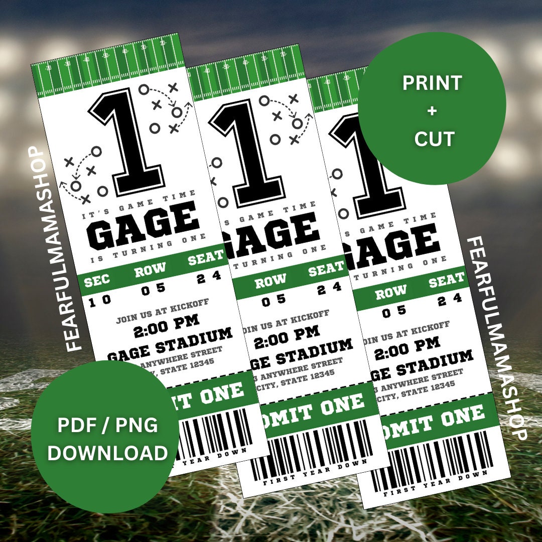 First Year Down Birthday Invitation Admit One Ticket Invite Football ... First Year Down Birthday Invitation Admit One Ticket Invite Football ...