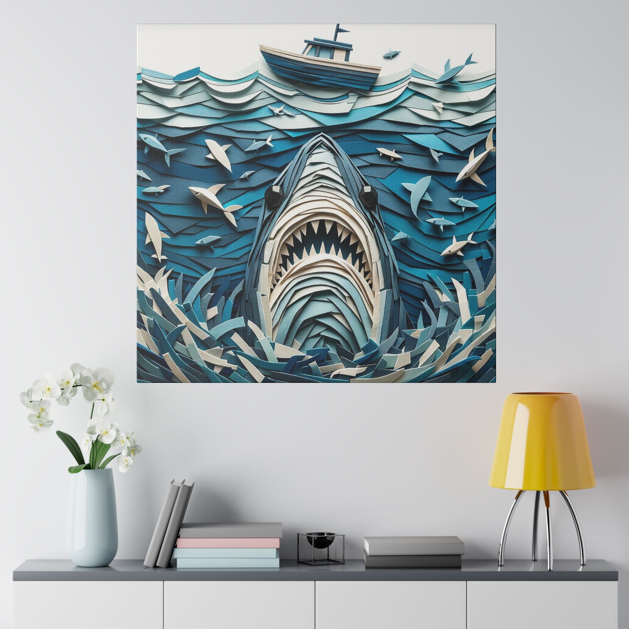 Shark Wall Art, Canvas or Poster, Paper Collage, Oceanic Wildlife Decor ...
