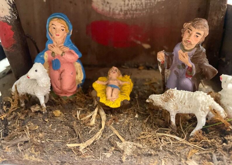 Vintage Italian Nativity Set: Hand-painted Wood Manger, Baby Jesus - Etsy