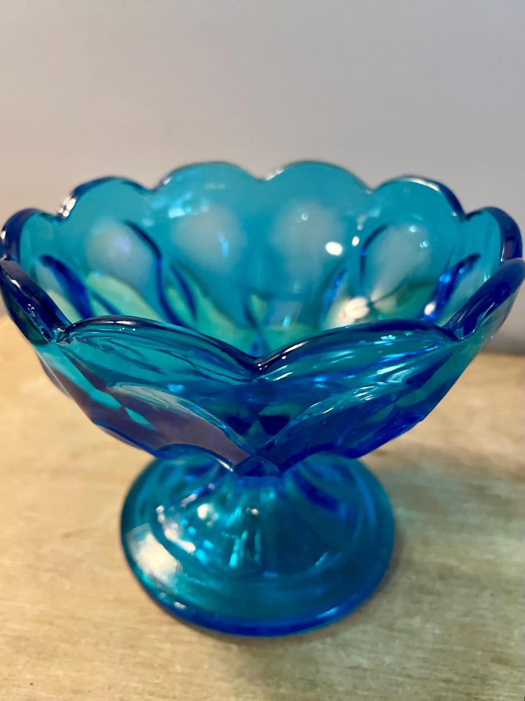Vintage Anchor Hocking Blue Glass Compote Bowl: Fairfield Dessert Dish ...