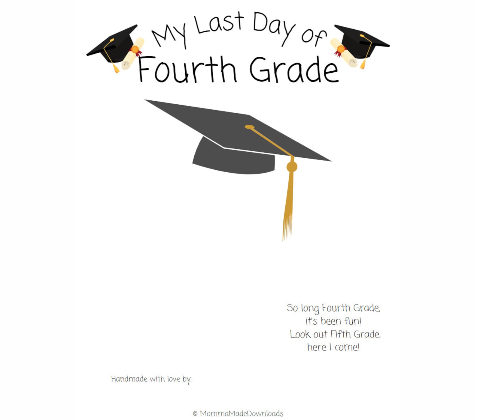 Fourth Grade End of School Year Certificate Handprint Art / Elementary ...